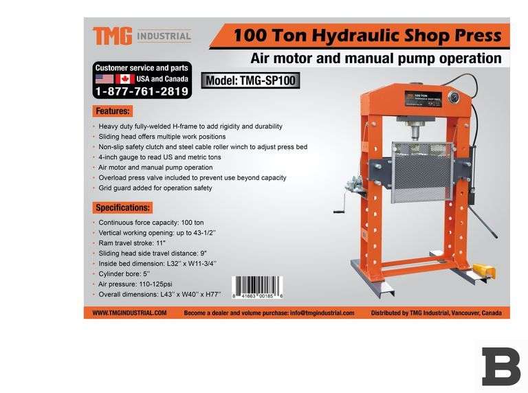 TMG-SP100 100 Ton Shop Press - Booker Auction Company