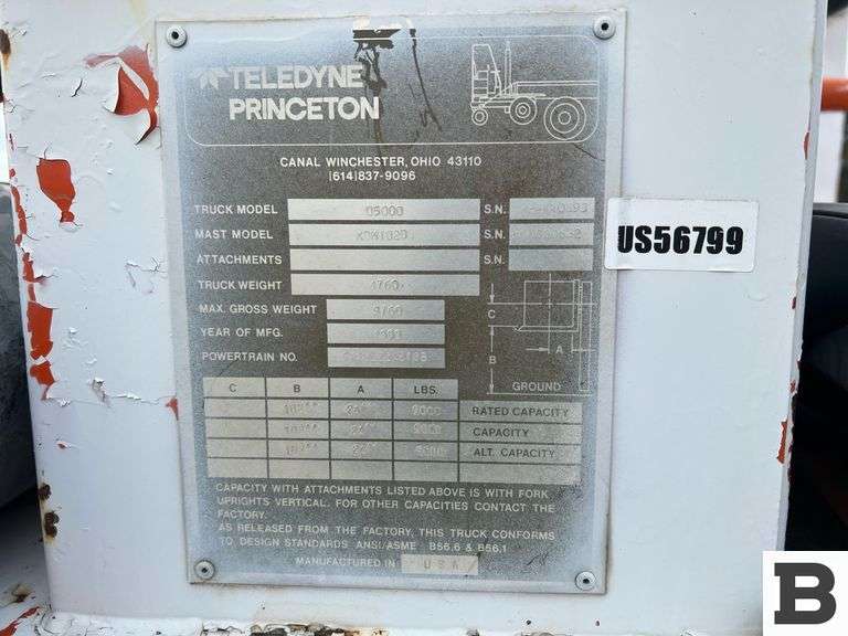 1993 Teledyne Princeton D5000 Piggyback Forklift - Booker Auction Company