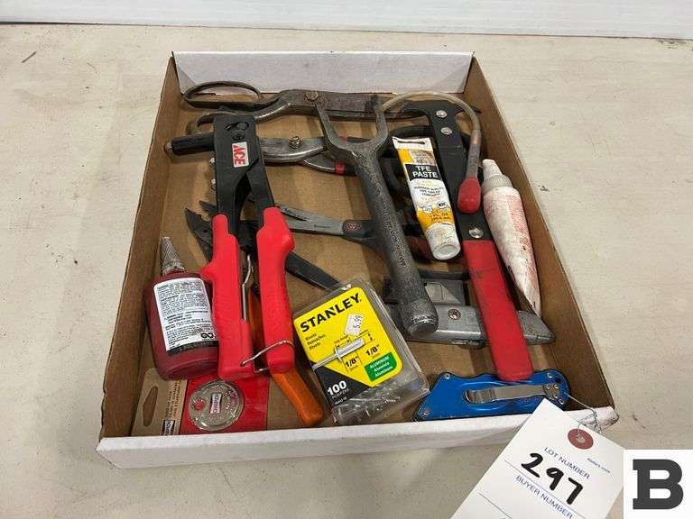 Tin Snips, Rivet Gun, Box Cutters - Booker Auction Company