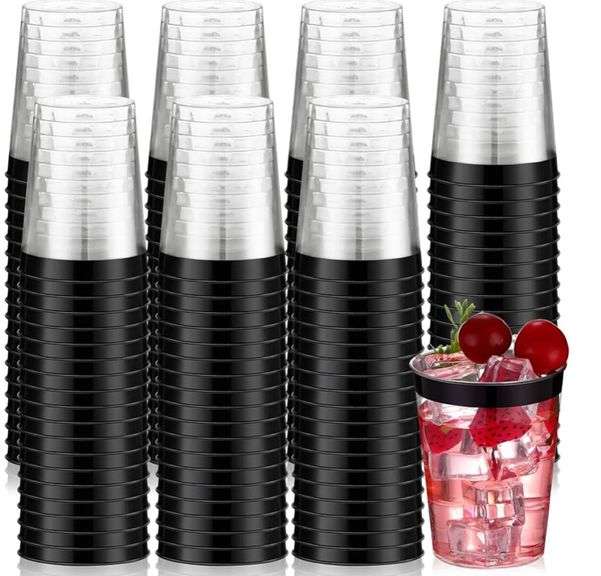 Gerrii 100 Pcs 10oz Plastic Cups Clear Plastic Tumblers Rimmed Plastic ...