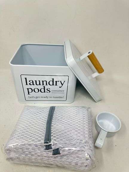 New Metal Laundry Pods Container With Mesh Bags - Bluegrass Bids