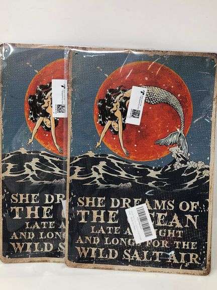 New 2 PCs Dreacoss Vintage Tin Sign Mermaid She Dreams of The Ocean ...
