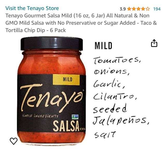 New Tenayo Gourmet Salsa Mild (16 oz, 6 Jar) All Natural & Non GMO Mild ...