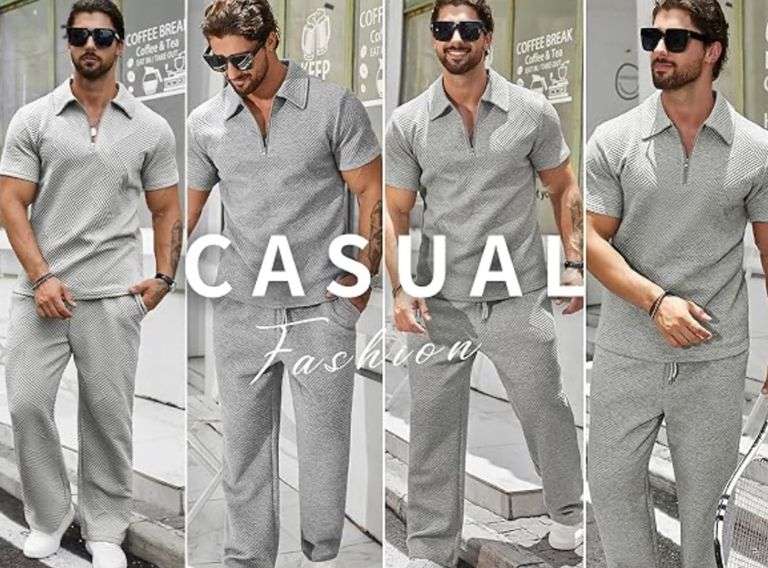 Grey Size XXL Men's 2 Piece Tracksuit Set Quarter Zip Short Sleeve ...