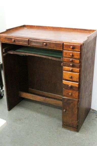 Jeweler's Desk or Watchmakers Work Bench with railing and multiple wood ...