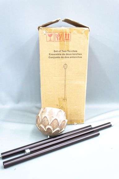 Set of two Torch Lights , wick, canister and pole in original box and ...