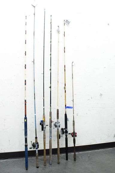 Collection of fishing rods -and- reels, includes Penn Peer 309 reel ...