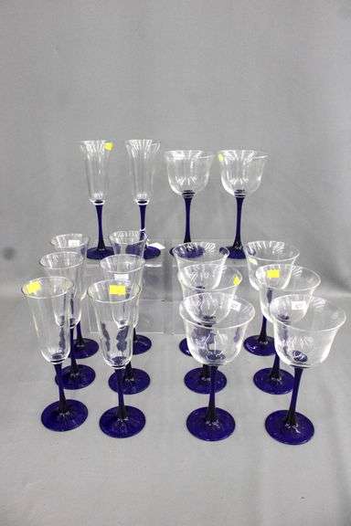 Cobalt blue stemware - champagne flutes (eight total) -and- tulip bell ...
