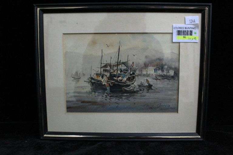 Vintage original work - Contemporary Chinese nautical scene watercolor ...
