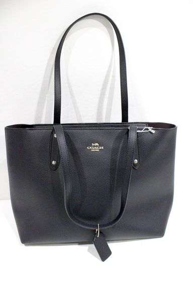 Coach Label Saffiano Leather Shoulder Bag Black - Bunting Online Auctions