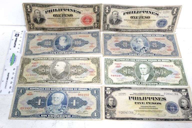 Vintage ( including wartime ) Philippine and Brazilian Peso notes , See ...