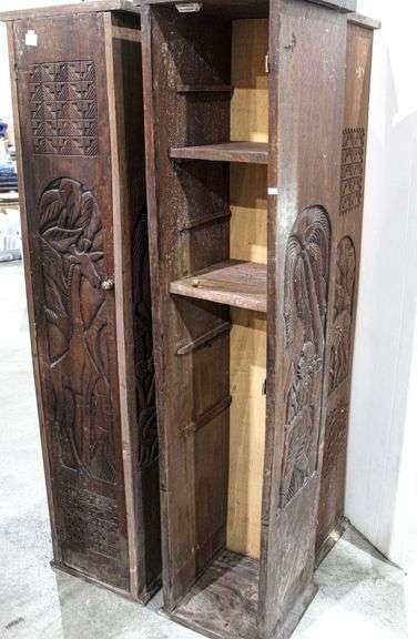 Primitive Rustic Asian African Village Life Scene Carvings Cabinets ...