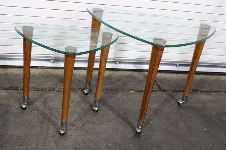 Mid-century Modern style glass top rolling pencil leg nesting tables ...