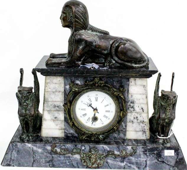 Maitland Smith Ltd. Handmade Asian Marble Mantel Clock with Sphinx and ...