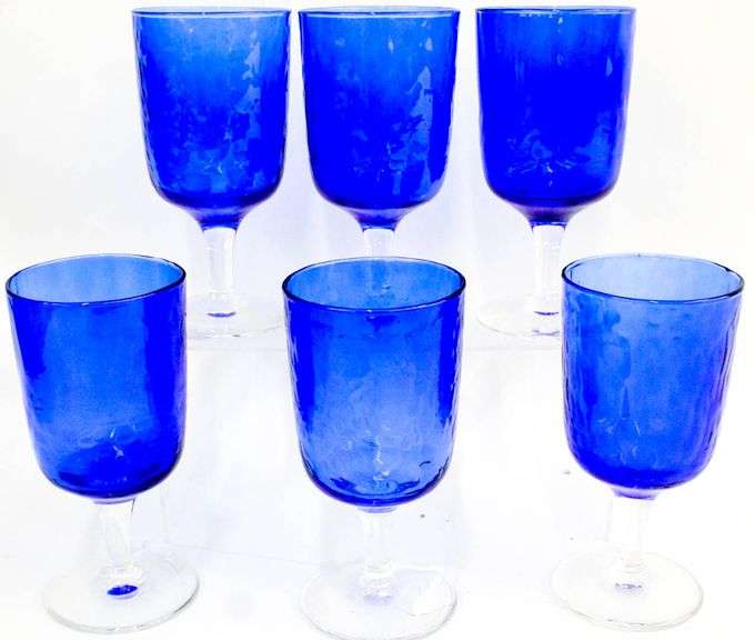 Vintage Art Glass Goblets - Cobalt blue clear stem stemware footed ...