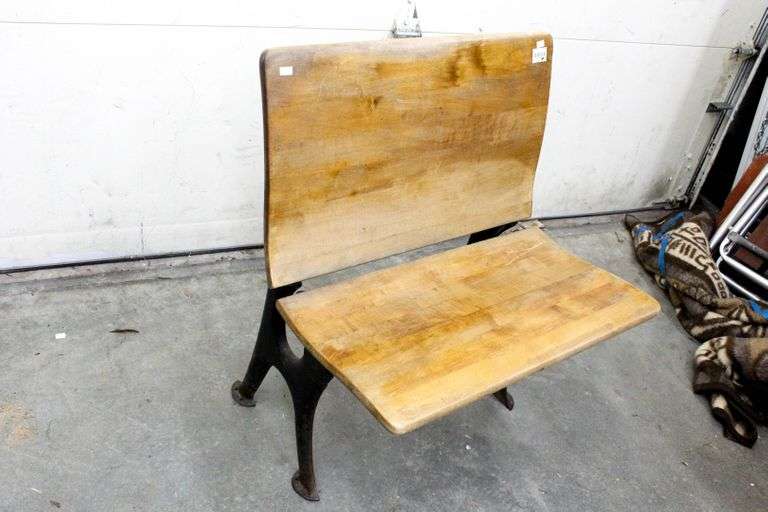 Vintage folding school desk bench - cast iron and wood - - Bunting ...