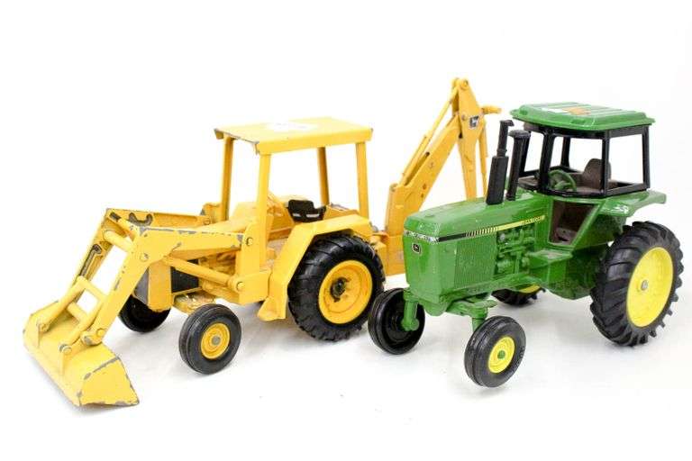 1973 Ertl John Deere 4430 Tractor - and - Yellow backhoe marked 2594 ...