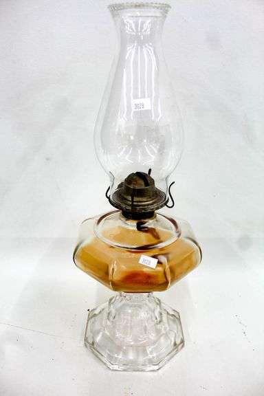 Aguila Hecho Por Lux SA Antique Glass Oil Lamp with Beaded Chimney, 18 ...