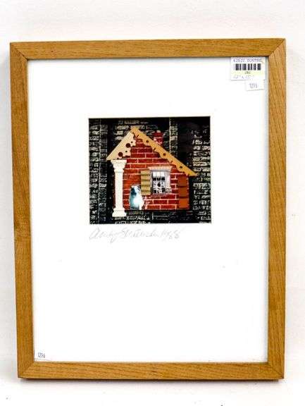 Wooden house portrait and mixed media collage, signed by artist Andy ...