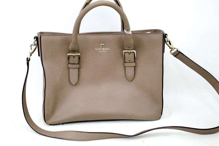Kate Spade label tan purse, 12"x10". - Bunting Online Auctions