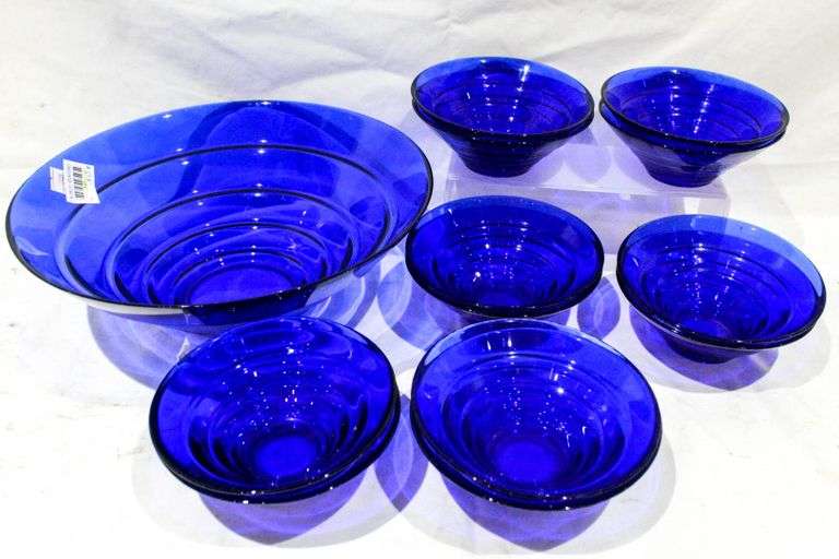 Vetreria Etrusca Italy Tiered stepped Glass Cobalt Blue Serving Bowl ...