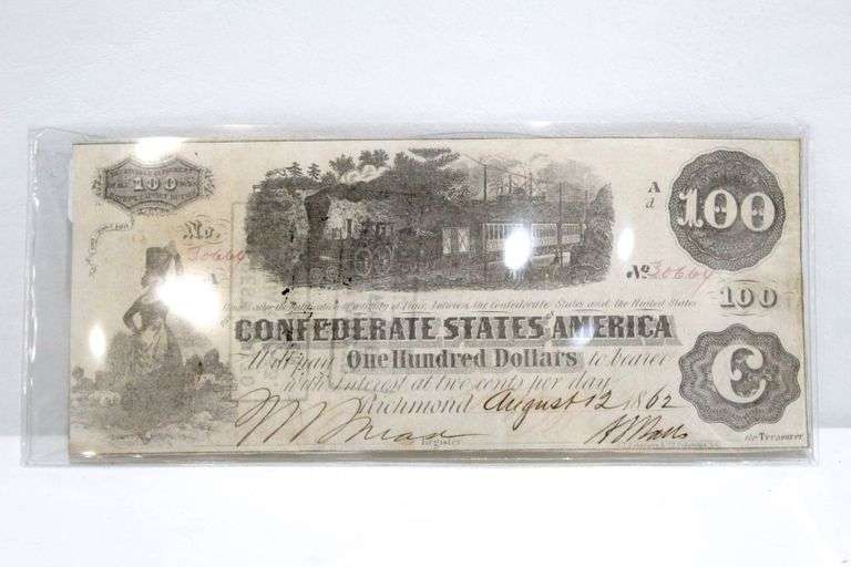1862 $100 Confederate T-40 CR 300 With Train Bearer With Interest at ...