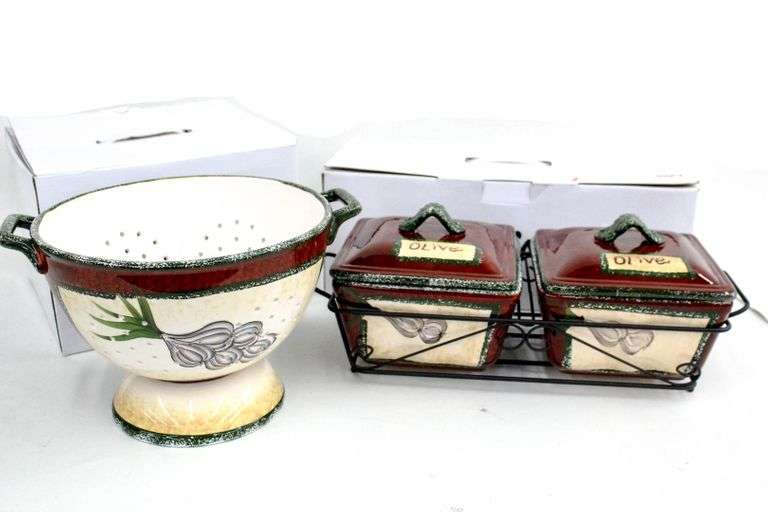 Parini Olive two-bowl with lids and stand condiment set - and ...