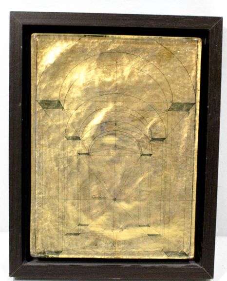 Fused glass and gold leaf , framed plaque , latin depiction of artistic ...