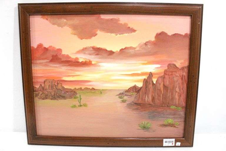 Erma Lewis - Signed work - Desert landscape - 18 x 23 - Note on back ...