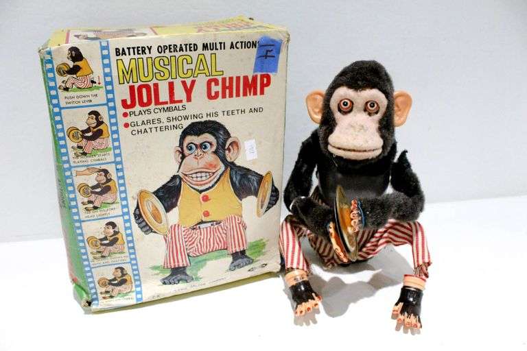 Vintage Musical Jolly Chimp with original box - Bunting Online Auctions