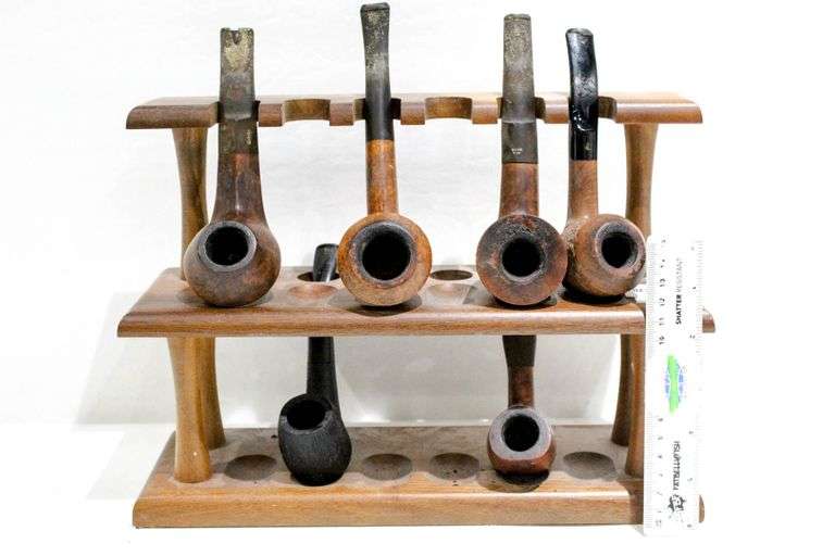 Collection of Smoking Pipes in a Pipe Stand: Real Briar Italy, Bari ...