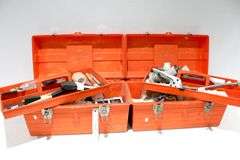 Pair of orange tool boxes and tools. - Bunting Online Auctions
