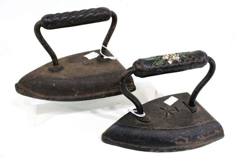 Artfully Decorated Antique Cast Iron Clothes Irons - two pieces ...