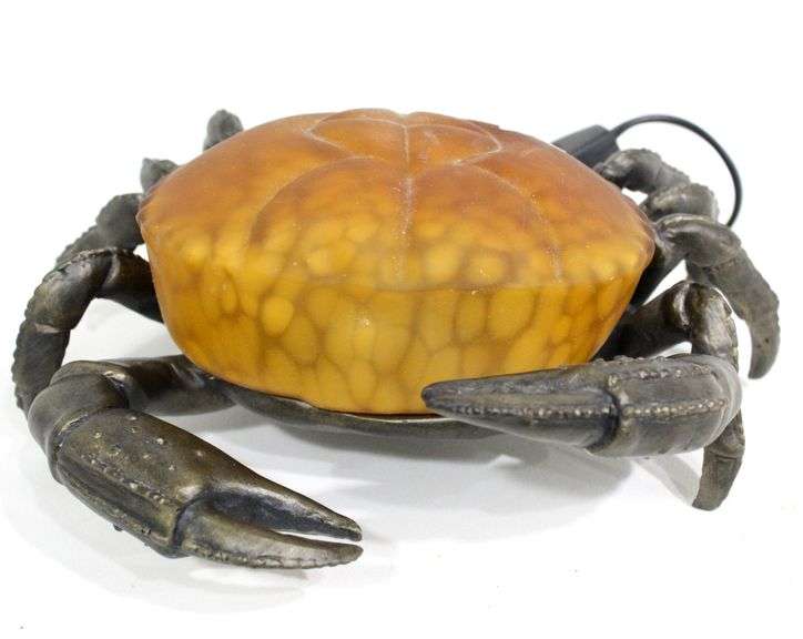 Amber Stained Glass Crab Lamp with Bronzed Metal Base - Crab Figural ...