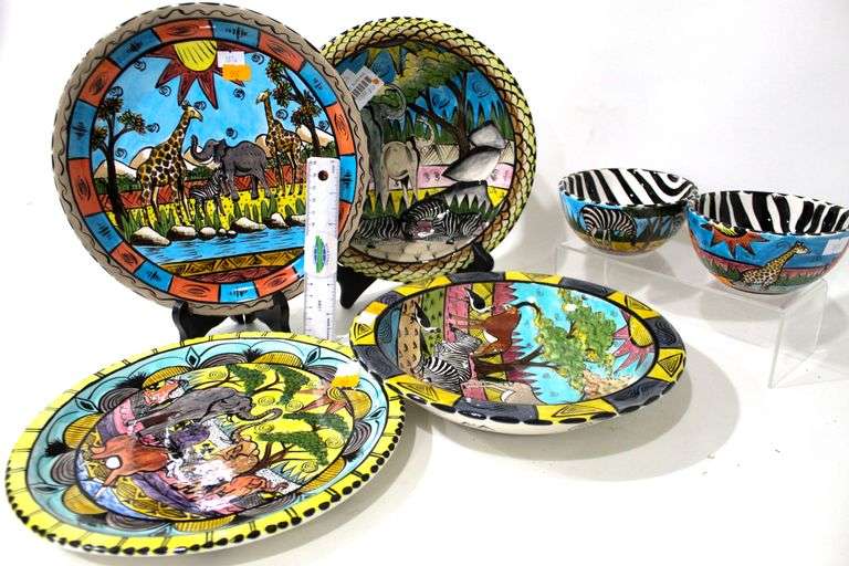 Hand Painted Signed and Dated Bowls and Plates from Zimbabwe for Pezo ...