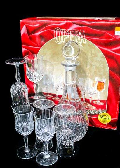 Vintage RCR Opera Lead Crystal Decanter and Stemware Set with box ...