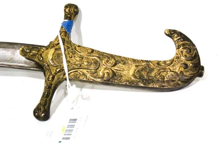 Vintage scimitar with ornate metal handle; blade is approx. 26 inches ...