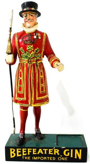 Vintage Hand-Painted Beefeater Gin Back Bar Display Statue Decanter ...