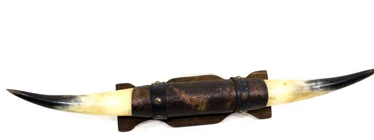 Vintage Steer Horns Wrapped in Leather - 24" - Bunting Online Auctions
