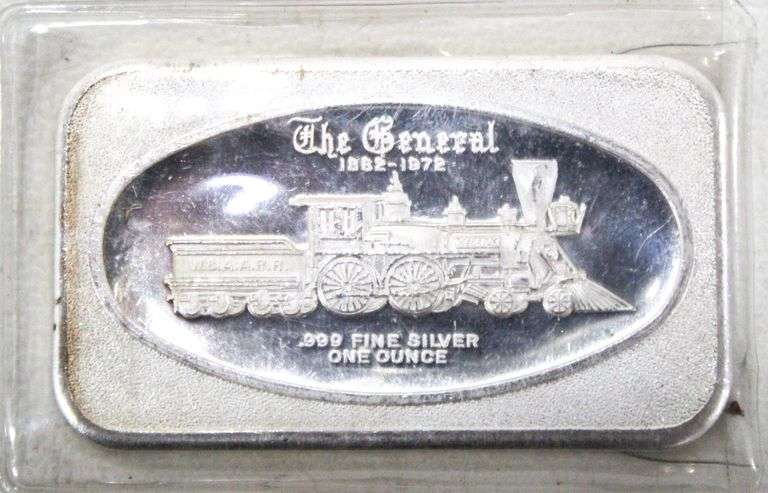 .999 Silver 1 OZ art Bar , Marked The General . ( Locomotive ...
