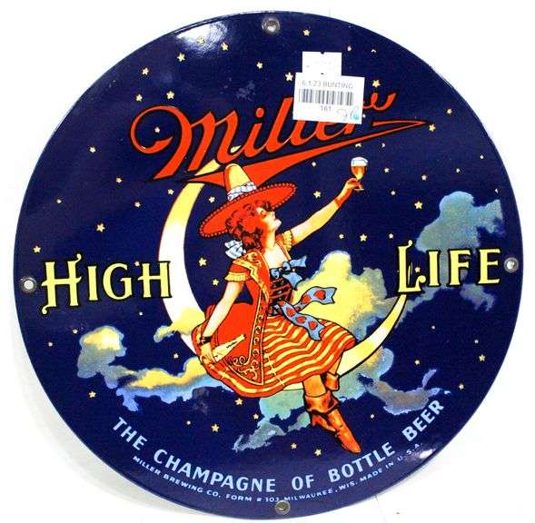Miller High Life Beer Witch Sitting on Crescent Moon Round Enameled ...