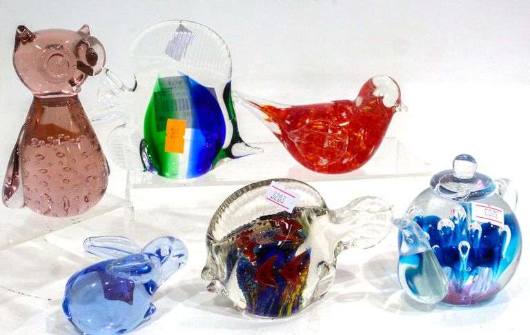 Art Glass Animal Figurine Paperweights - Six Pieces - Bunting Online ...