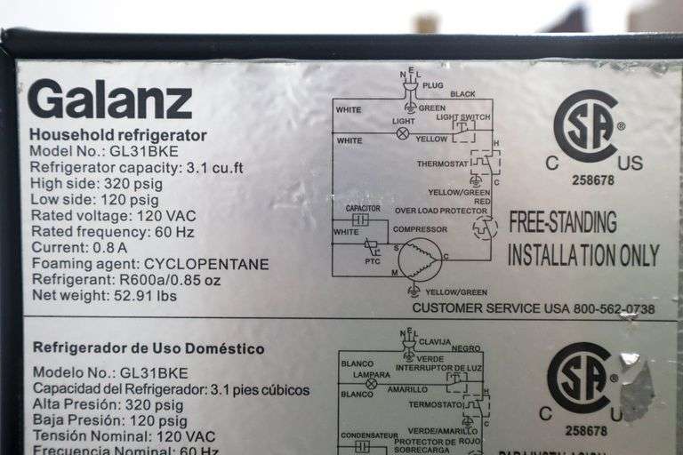 Galanz 3.1 Cu ft Two Door Mini Fridge with Freezer, Black ; Model ...