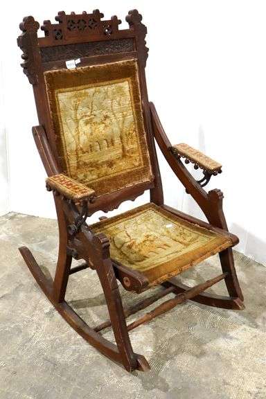 Antique 1880s Folding rocking chair in the Aesthetic style. Attributed ...