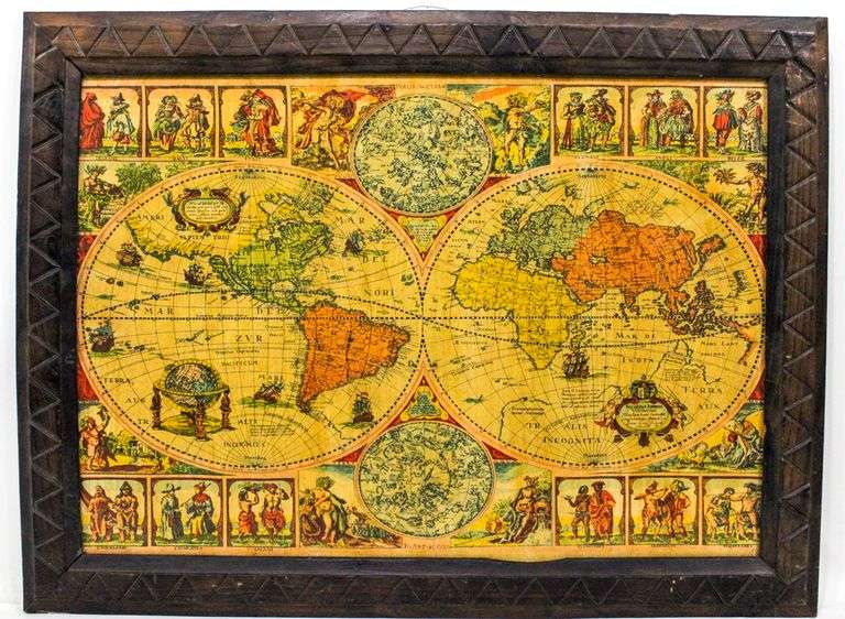 Vintage World Map - Framed Print - 24 x 31 - Bunting Online Auctions