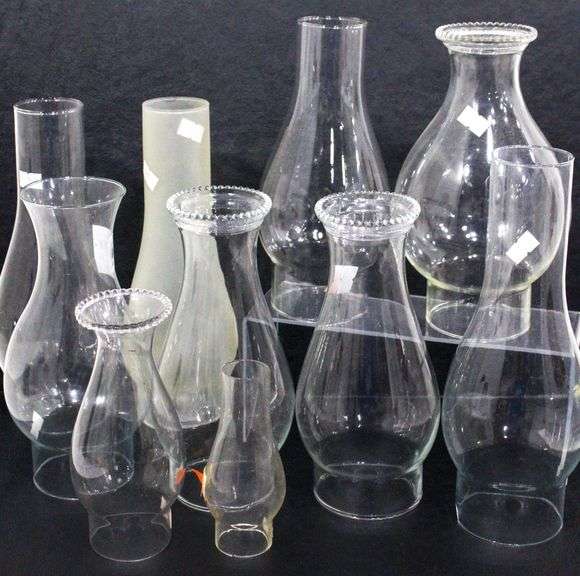 Glass Lamp Chimneys - Please note condition - Bunting Online Auctions