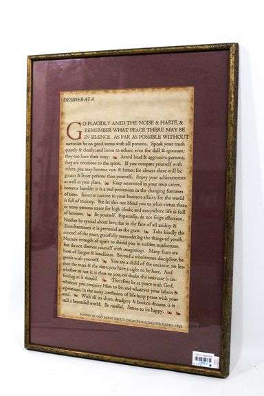 "Desiderata" - Found in Old Saint Paul's Church, Baltimore; Dated 1692 ...