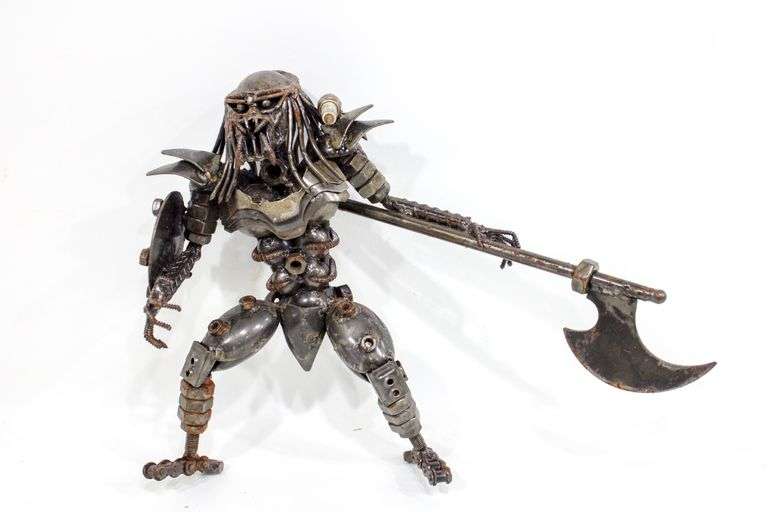Alien Inspired Predator with Battle Ax Figure - Recycled Metal ...