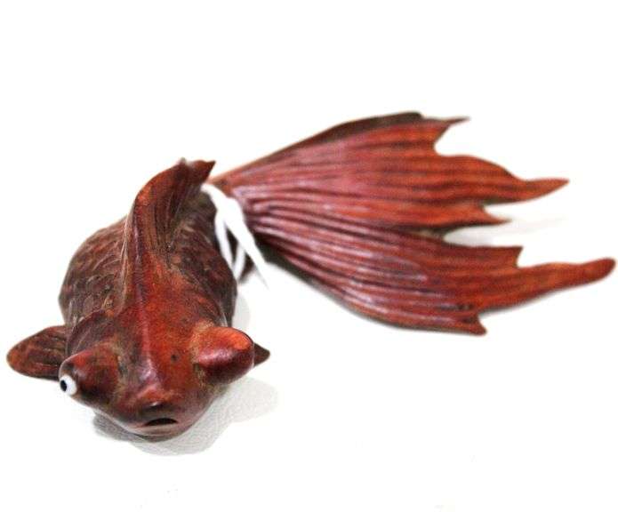 Japanese Koi Fish Carved Sculpture, May be Rosewood, Japan, Lucky ...
