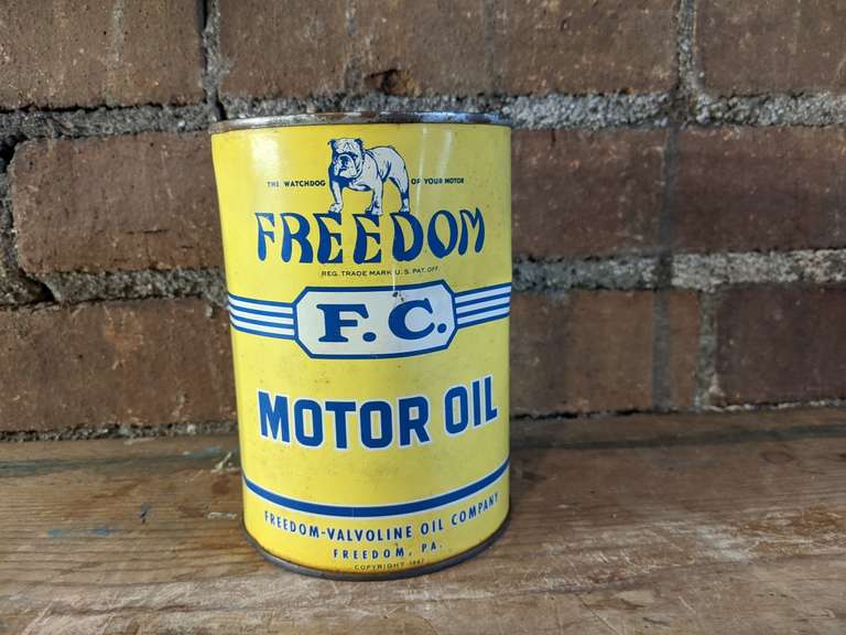 freedom oil 1 quart can, sealed with a dent in side - Bid On Estates ...